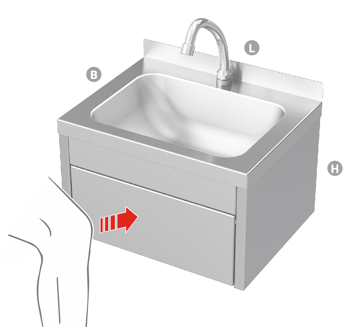 HANDBASIN WITH KNEE OPERATED MIXER | Steelior